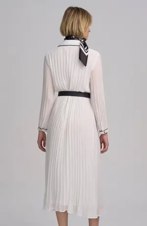 ELLE COLLECTION Woven Pleated Button-front Dress - Ivory