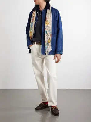 DRAKE'S Frayed Printed Wool And Silk-blend Scarf - Neutrals