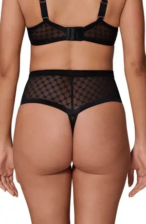 Simone Perele Plume Embroidered High Waist Shaping Thong - Black