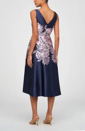 KAY UNGER Floral Cocktail Midi Dress