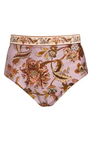 Zimmermann Aster High-Waisted Bikini Bottoms Mauve Jacobean
