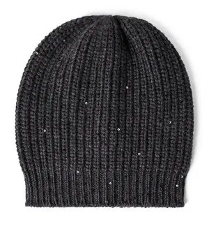 Brunello Cucinelli Cashmere-silk Sequined Beanie - Black