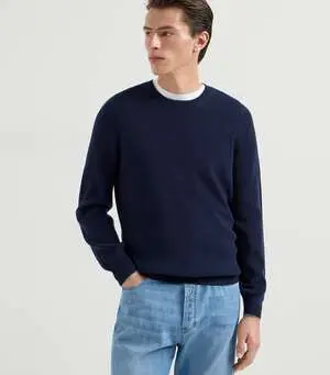 Brunello Cucinelli Cashmere Ribbed Crewneck Sweater - Blue