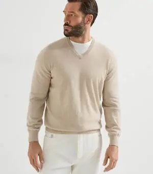Brunello Cucinelli Cashmere V-neck Sweater - Beige