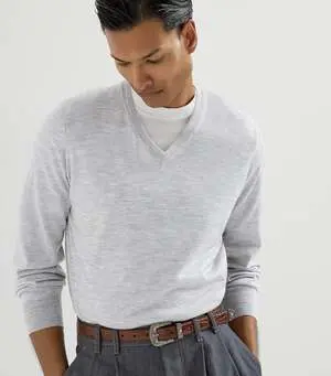 Brunello Cucinelli Cashmere-silk V-neck Sweater - Grey
