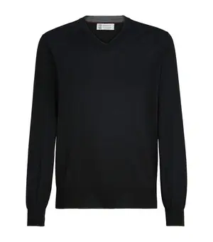 Brunello Cucinelli Cashmere-silk V-neck Sweater - Black