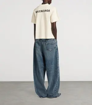 Balenciaga Cotton Logo Cropped T-shirt - White