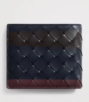 Bottega Veneta Leather Intrecciato Bifold Wallet - Blue