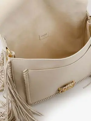 Burberry Rider Leather Handbag With Equestrian Logo - Beige