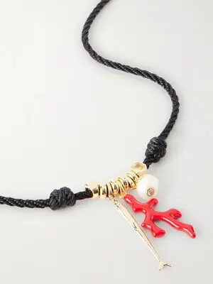 MARTHA CALVO Gold-plated, Pearl, And Silk Charm Necklace - Black