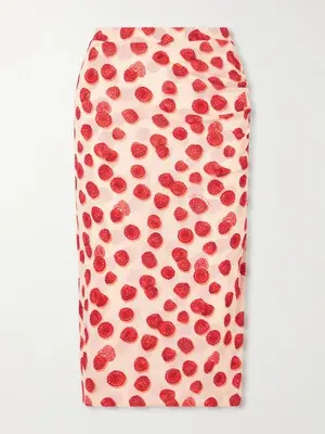 Stella McCartney Printed Mesh Midi Skirt - Orange
