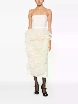 Viktor & Rolf Ruffled Strapless Midi Dress - Neutrals
