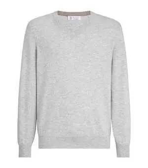 Brunello Cucinelli Cashmere V-neck Pullover - Grey