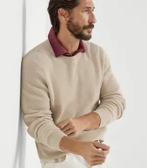 Brunello Cucinelli Cashmere Ribbed Sweater - Beige