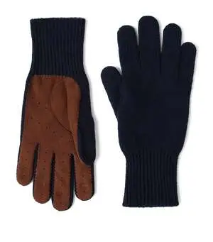 Brunello Cucinelli Cashmere And Suede Gloves - Blue