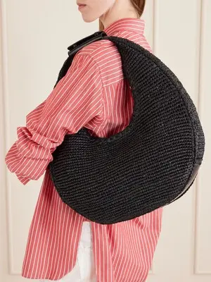 Staud Moon Large Leather-trimmed Raffia Tote