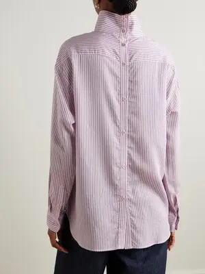 Tibi Striped Lyocell And Silk-blend Turtleneck Blouse