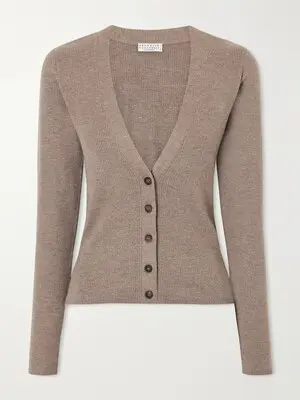 Brunello Cucinelli Metallic Ribbed-knit Cardigan