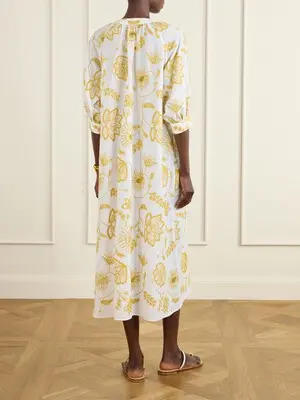 ERES Sari Anjana Belted Embroidered Cotton-blend Midi Dress - Yellow
