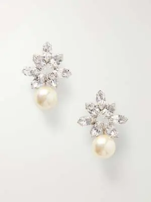 JENNIFER BEHR Jennifer Behr Liza Silver-Tone Crystal And Pearl Drop Earrings Ivory