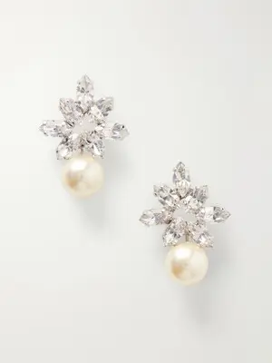 JENNIFER BEHR Liza Silver-tone Crystal And Pearl Drop Earrings - Neutrals