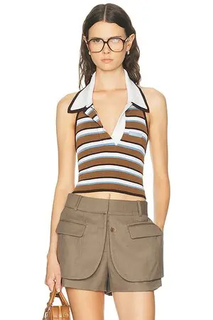 Monse Striped Knit Halter Top With Collar