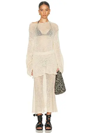 Khaite Davet Top Knit Crochet Flare Cuff Top