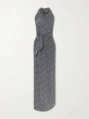 CORTANA Corallo Printed Silk Halterneck Midi Dress