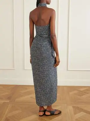 CORTANA Corallo Printed Silk Halterneck Midi Dress