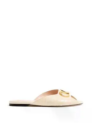 Valentino Garavani Vlogo Signature Slide Sandals In Printed Calfskin - Neutrals
