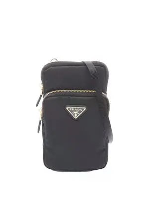 Prada Tessuto Double Zip Phone Holder Crossbody Bag - Black