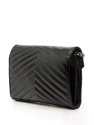 Saint Laurent 2017 Grain De Poudre Chevron Monogram Envelope Chain Wallet - Black