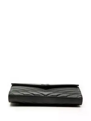 Saint Laurent 2017 Grain De Poudre Chevron Monogram Envelope Chain Wallet - Black