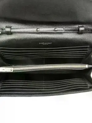 Saint Laurent 2017 Grain De Poudre Chevron Monogram Envelope Chain Wallet - Black