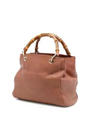 Gucci Small Calfskin Bamboo Shopper Satchel - Brown
