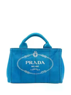 Prada Small Canapa Logo Satchel - Blue