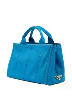 Prada Small Canapa Logo Satchel - Blue