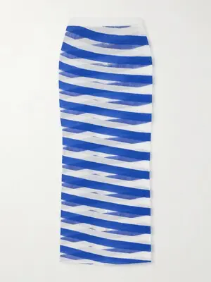 Stella McCartney Striped Mesh-paneled Cotton-blend Midi Skirt - Blue