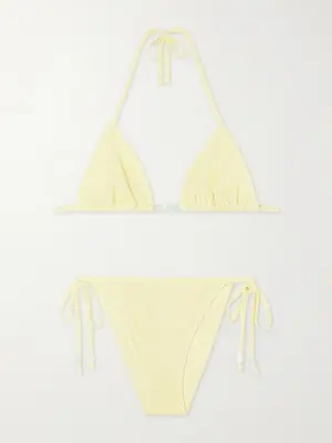 Hunza G Gina Bead-embellished Crinkle Bikini - Yellow