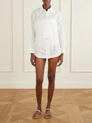 Kiki De Montparnasse Simone Cropped Broderie Anglaise Shirt - Neutrals