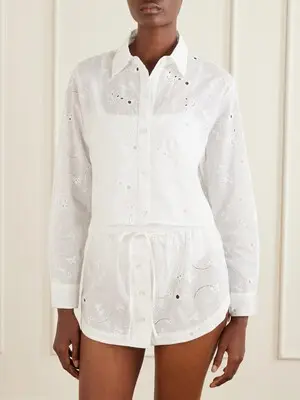 Kiki De Montparnasse Simone Cropped Broderie Anglaise Shirt - Neutrals