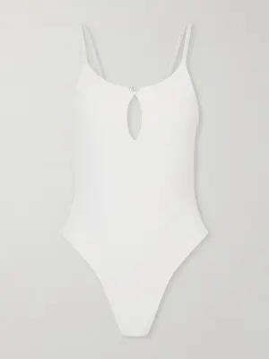 SARA CRISTINA Pearl Cutout Ribbed One-piece Swimsuit - White