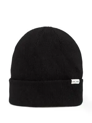 SAMSOE SAMSOE Logo-patch Ribbed Beanie - Black