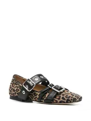 ANNA F. Leopard-print Buckled Ballet Flats - Neutrals