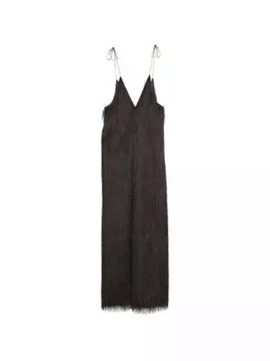 ALYSI Fringed V-neck Maxi Dress - Brown