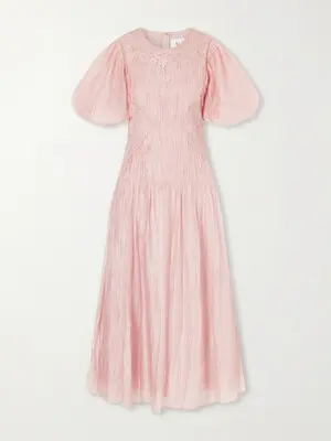 Aje Ophelia Lace-trimmed Crinkled-satin Midi Dress - Pink
