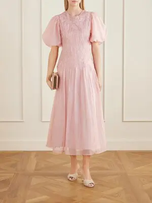 Aje Ophelia Lace-trimmed Crinkled-satin Midi Dress - Pink