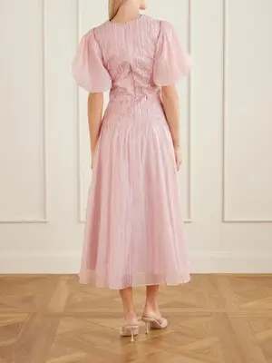 Aje Ophelia Lace-trimmed Crinkled-satin Midi Dress - Pink