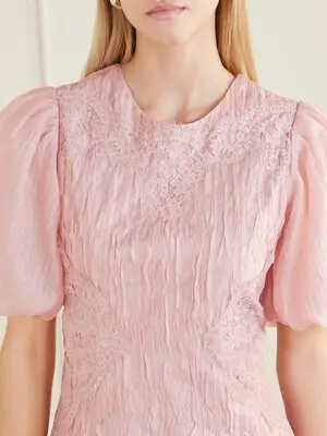 Aje Ophelia Lace-trimmed Crinkled-satin Midi Dress - Pink