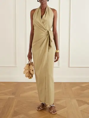 CORTANA Mona" Halterneck Linen And Silk-blend Maxi Dress - Green